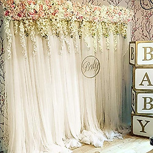 Ivory Tulle Backdrop Curtains 5ftx7ft Weddings Backdrop Drapes for Baby Shower Party Photo Wall Stage Ceremony Photography Background