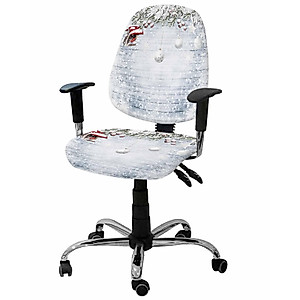 Christmas Ball Office Chair Cover Stretchable Computer Chair Seat Cover Backrest Slipcovers, Stretchable Rotating Desk Chair Seat Cushion Split Protectors Winter Snowy Pine Tree Leaves Farmhouse