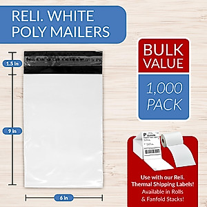 Reli. Poly Mailers 6x9 | 1000 Pcs Bulk | Small Mailing Envelopes/Shipping Bags | White Packaging Bags for Shipping | Non-Padded Poly Mailers | Self Sealing Mailing Bags for Small Items, Bulk (White)