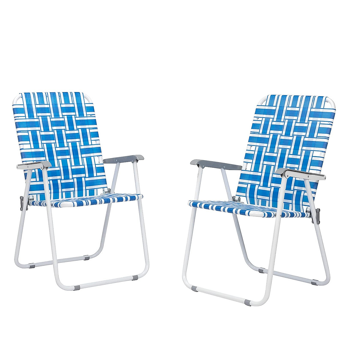 Kcelarec Set of 2 Patio Folding Lawn Chair, Outdoor Beach Portable Webbed Folding Camping Chair for Yard, Garden (Blue 1)