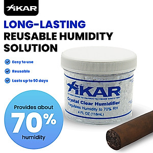 XIKAR Crystal Gel Humidifier Jar for Cigar Humidors, 4oz - Reusable Crystals for Premium Cigar Humidification - Regulates 70% Relative Humidity and Lasts up to 90 Days, Ideal for 150 Cigars