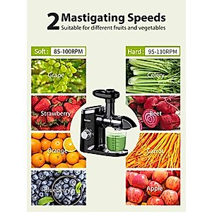 Slow Juicer,Aeitto Celery Juicer Machines,Masticating Juicer,Cold Press Juicer, Juice Extractor with 2-Speed Modes,Reverse Function & Quiet Motor for Vegetables And Fruits,Easy to Clean with Brush