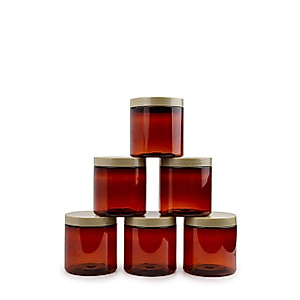 Grand Parfums 8 Oz, Hi Wall AMBER Plastic Jars with Champagne Gold Lids! Great for Cosmetic Products, DIY Projects, Home, Kitchen and Garden, Store Anything, Crafts Projects, BPA-Free
