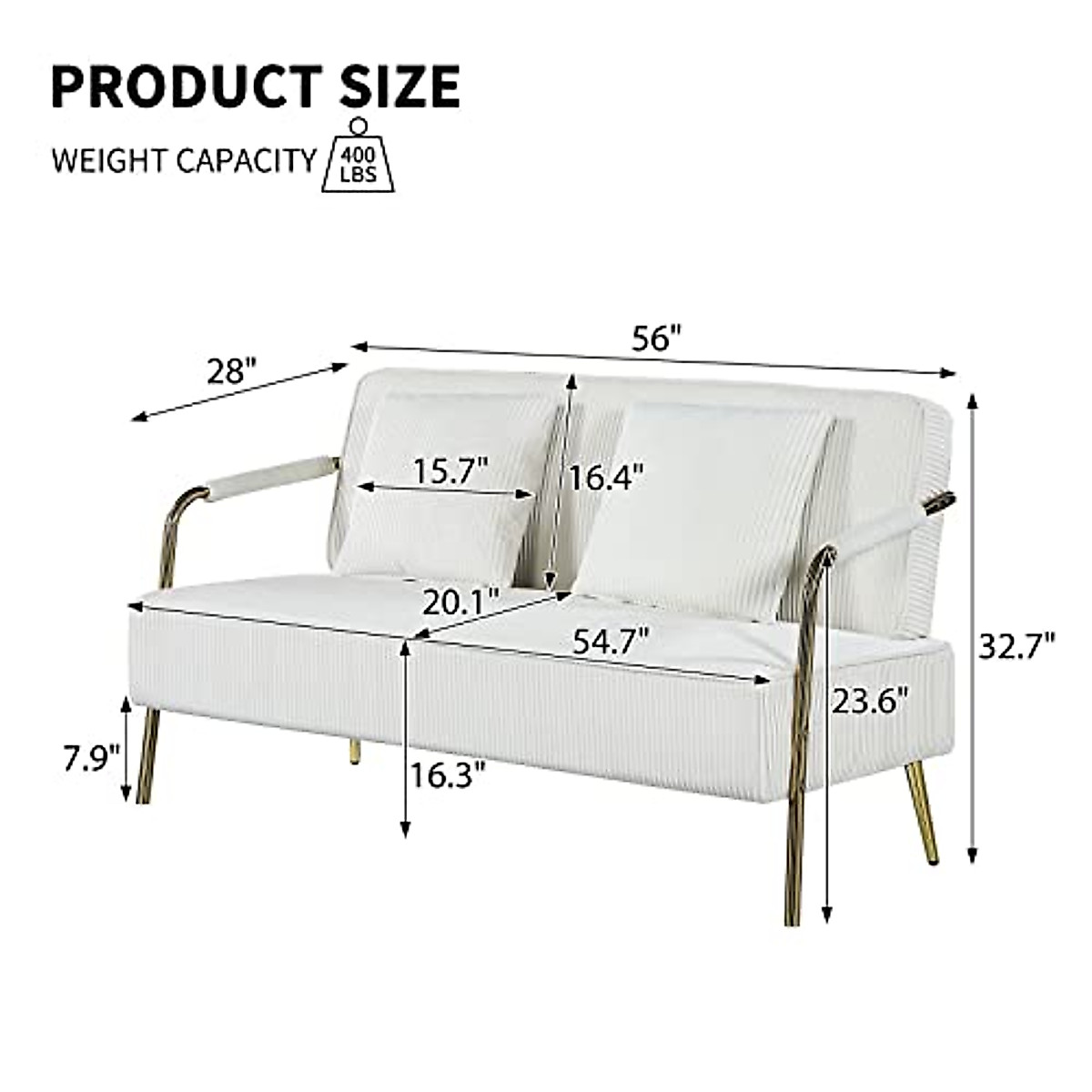 Taiweny Velvet Loveseat Small Sofa Couch, Modern Pleated Upholstered 2 Seater Love Seat Settee with Two Throw Pillows for Living Room Bedroom Apartment, 56” (Beige)