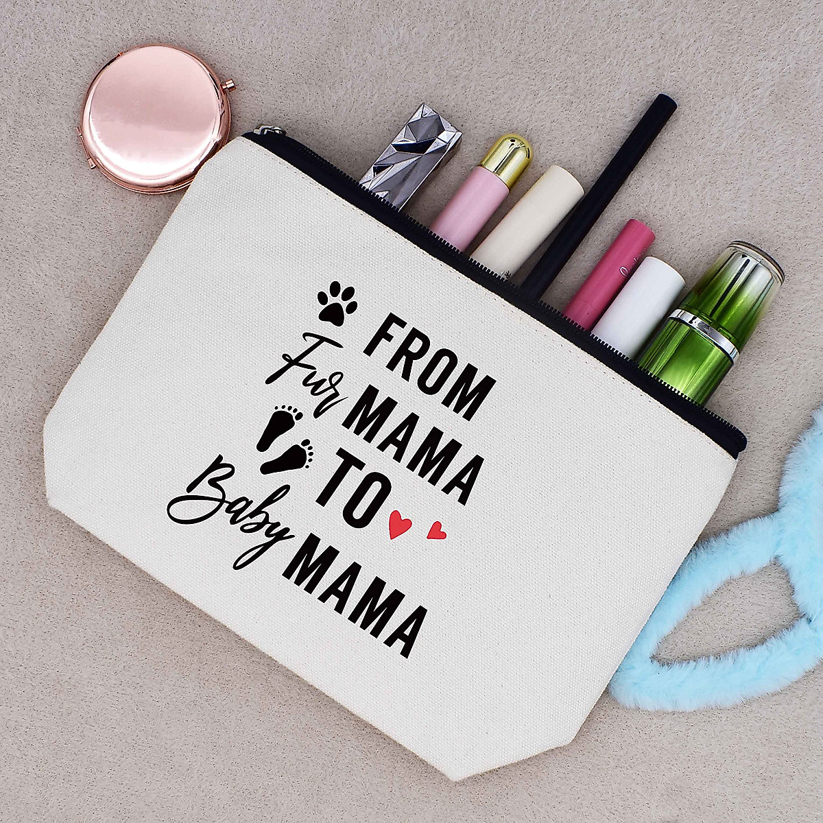 LIBIHUA From Fur Mama to Baby Mama - Mom to Be Gift - Pregnancy Announcement Gift - Baby Reveal Gift for New Mom Mother -Makeup Bag Cosmetic Bag Travel Pouch