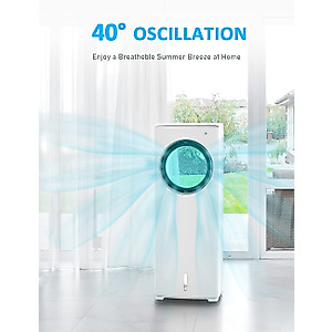 BREEZEWELL 3-IN-1 Windowless Portable Air Conditioner, 32-INCH Evaporative Cooler for Home, 3 Wind Speed & 4 Modes,Washable Water Tank, 8H Timer,20ft Remote Bladeless Evaporative Air Cooler for Room