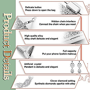 4 Pieces Silver Clutch Purse Rhinestone Jewelry Set for Women Glitter Evening Clutch Bag and Crystal Dangle Earrings Bridal Wedding Necklace Bracelet Prom Jewelry Set for Wedding Bridal Evening Party