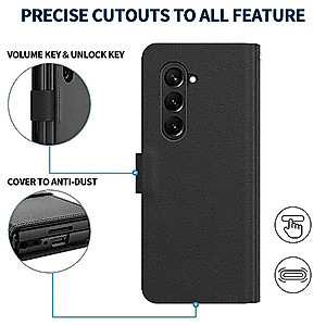RTlink for Samsung Z Fold 5 Case, Leather Protective Galaxy Z Fold 5 Case with Strap, Shockproof Samsung Galaxy Z Fold 5 Case Wallet Flip Folio Cover Galaxy Fold 5 Case with Card Holder Slots Black