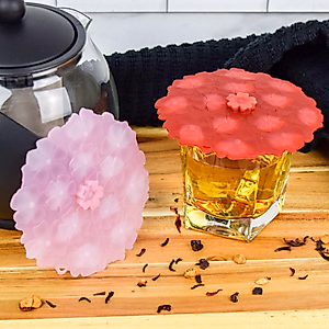 Charles Viancin - Set of 2 Geranium 4 Inch Silicone Drink Covers - Airtight Seal