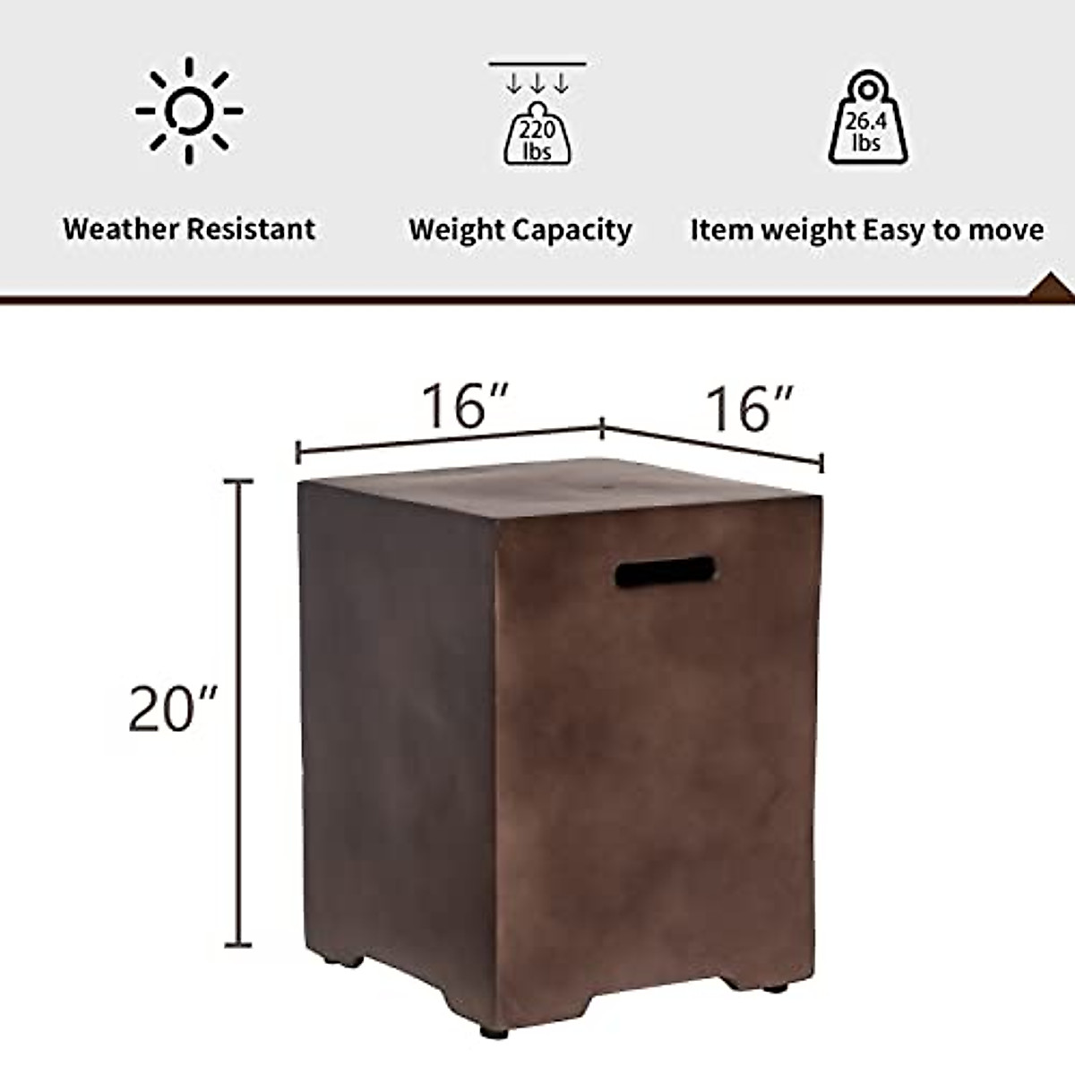 HOMPUS Propane Tank Cover Table 16 inch for Fire Table, 20lb Gallon Gas Tank Cover Table, Hideaway Concrete Grill Tank Table, MgO Tank Storage Box, Outdoor Side Table for Fire Pit, Patio, Dark Bronze