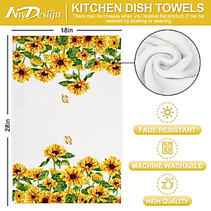 AnyDesign Sunflower Kitchen Towel Home Sweet Home Floral Dish Towel Spring Summer Flower Butterfly Hand Drying Tea Towel for Seasonal Cooking Baking Cleaning, 18 x 28 Inch, 2 Packs