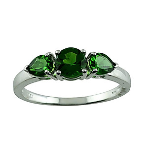 Carillon Stunning Chrome Diopside Pear Shape 4X5MM Natural Earth Mined Gemstone 925 Sterling Silver Ring Wedding Jewelry for Women & Men