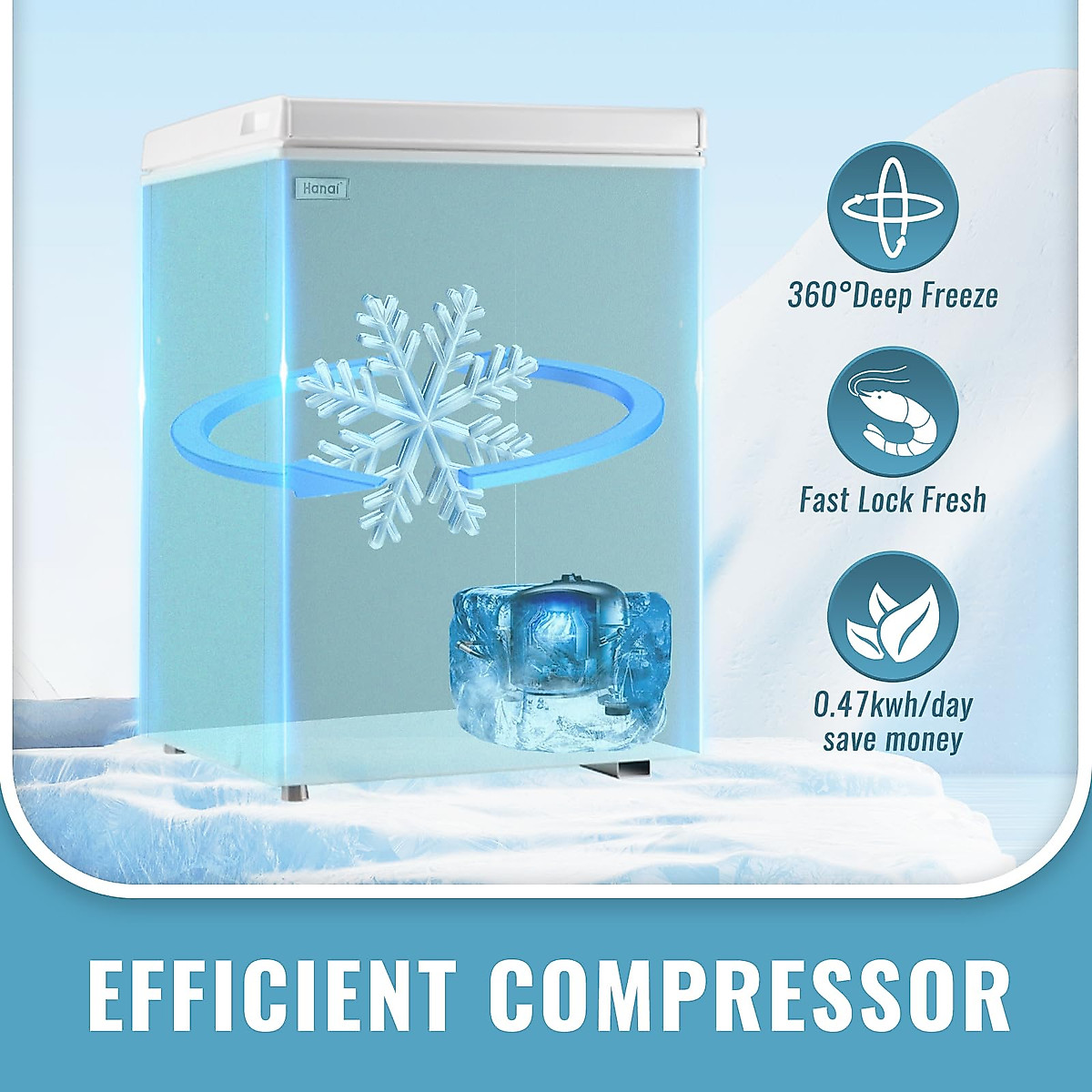 WANAI 3.5 Cu.Ft Deep Freezer Mini Chest Freezer Small Freezer with Top Open Door and Removable Storage Basket, 7 Gears Temperature Control, Energy Saving, for Office Dorm or Apartment White