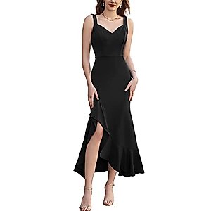 GRACE KARIN Womens Cocktail Dresses for Wedding Guest V Neck Sleeveless Formal Black Dresses Mermaid Party Long Dress Black M