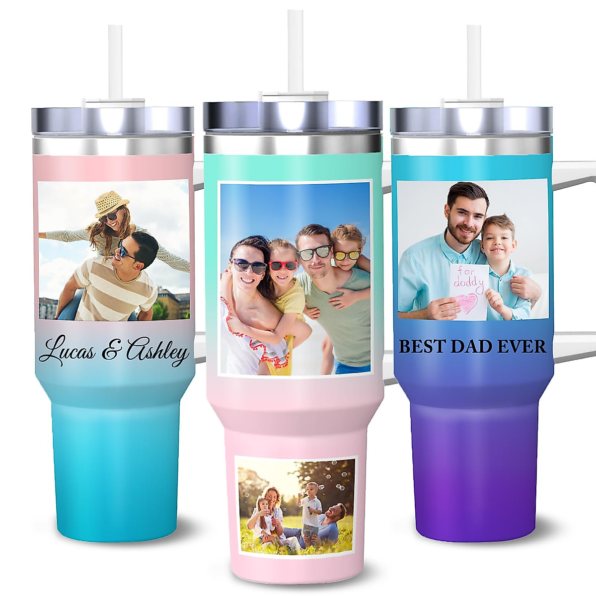 Custom Tumbler Personalized Cups Customized Photo Tumbler Customizable Valentines Day Gift for Women Men with Lid Straw Personalized Travel Mug 40oz