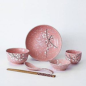 BESTONZON 6pcs Japanese Ceramic Tableware Set Household Ceramic Dinnerware Set (Pink)
