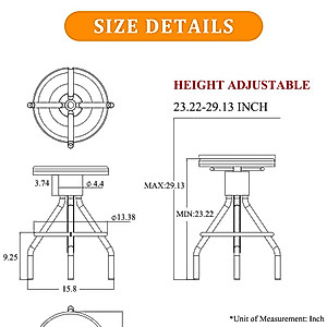 LOKKHAN Set of 2 Industrial Bar Stool-Vintage Adjustable Round Wood Metal Swivel Bar Stool-Cast Iron-23-30 Inch Tall Counter Bar Height Farmhouse Kitchen Stools