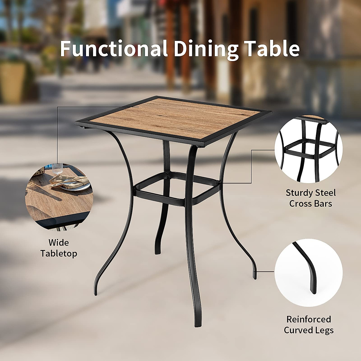 Tangkula 3 Piece Patio Bar Bistro Set, Outdoor Bar Height Stool & Table, Ergonomic Seat with Comfortable Cushion, Reinforced Steel Structure, Outside Dining Set for Poolside, Backyard (Beige)