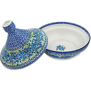 Authentic Polish Pottery Tagine Pot Signature UNIKAT in Floral Blue Dreams Design Handmade in Bolesławiec Poland by Ceramika Artystyczna + Certificate of Authenticity