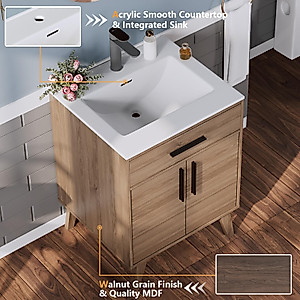 AMERLIFE 24.5" Bathroom Vanity with Sink Combo, Mid-Century Modern Small Single Bathroom Cabinet Set, Integrated Sink, Soft Closing Doors with Metal Handles, Bath Vanity Brown