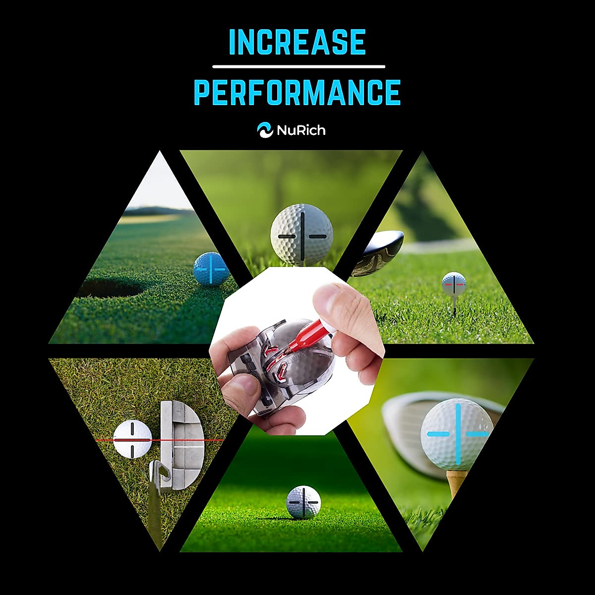 NuRich Golf Ball Line Marker Tool | Golf Ball Putting Alignment Marking Tool | Golf Accessories Tool | Fits in Golf Bag and Easy to Carry on Golf Course | 2 Pack