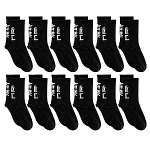 MFCT Industrial Kanji Printed Black Crew Socks for Men Size 7-12 (12 Pack)