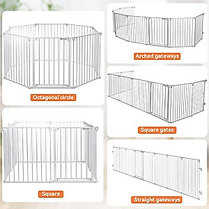 COMOMY 198" Baby Gate Extra Wide, Dog Gate Pet Gate for House Stairs Doorways Fireplace, Adjustable 3 in 1 Play Yard Child Safety Gate, Auto Close, Hardware Mounted (30" Tall, White)
