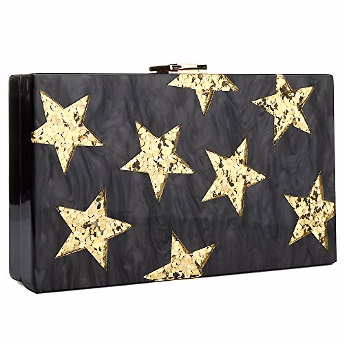 Womens Glitter Sequins Evening Bag Box Acrylic Star Designer Party Prom Wedding Clutch Purse Handbag (Black) One Size