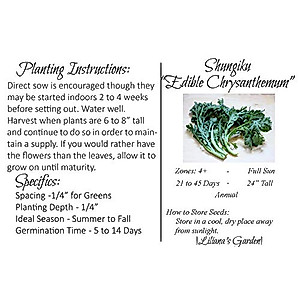 Shungiku Seeds - Edible Chrysanthemum - Green - Liliana's Garden