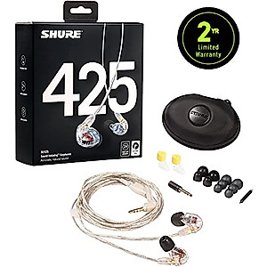 Shure SE425 PRO Wired Earbuds - Professional Sound Isolating Earphones with Detailed Sound, Dual-Driver Hybrid, Secure in-Ear Fit, Detachable Cable, Durable Quality - Clear (SE425-CL)