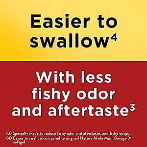 Nature Made Extra Strength Burp Less Omega 3 Fish Oil 1400 mg Minis, Fish Oil Supplements as Ethyl Esters for Healthy Heart, Brain and Eyes Support, Omega 3 Supplement, 60 Softgels, 30 Day Supply