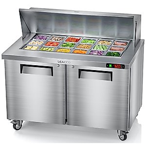 Leacco Refrigerated Sandwich Salad Prep Table, Commercial Workstation Refrigerators with 18 Pans, 48"