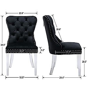 Kmax Velvet Elegant Upholstered Dining Chairs, Armless Accent Chair with Ring Pull Acrylic Legs, Set of 2 - Black