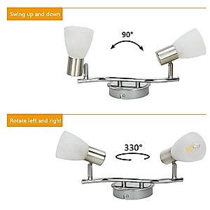DLLT Industrial Track Lighting, Directional Spot Wall Light with Glass Shade, 2-Light Adjustable Flush Mount Tracking Light for Kitchen, Office, Bedroom, Picture Wall, Hallway, E12 Base
