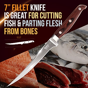 Mama's Great 7 Inch Fishing Fillet Knife with Curved Razor Sharp 7cr17mov High Carbon Stainless Steel Blade and Ergonomic Non-Slip Pakkawood Handle