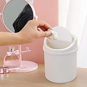 Callyne 0.5 Gallon White Tiny Desktop Waste Cans, Mini Swing Top Trash Can
