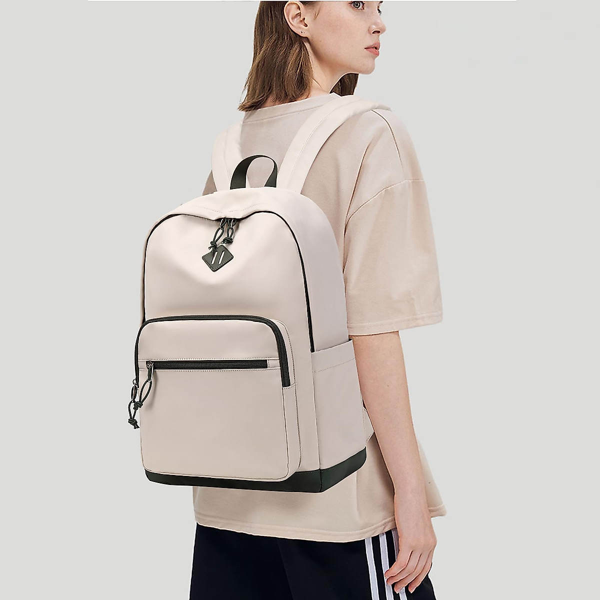 Lohol Classic Backpack for Girls Boys Teens, Lightweight Daypacks for School and Travel (Beige & Green)