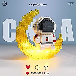 Astronaut Mini Building Sets for Adults, Micro Blocks Cool Small Toys with Led Lighting Kit, Easter Day Coolest Gifts for Teen 12+ Boys Girls to Build - Compatible with Nano(388 PCS)