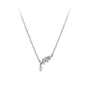 CZ Olive Leaf Pendant Necklace for Women Girls 925 Sterling Silver Cubic Zirconia Crystal Leaves Branch Charm Chain Choker Necklaces Dainty Elegant Birthday Wedding Anniversary Jewelry Gift