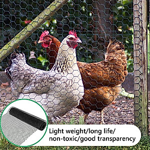 TORIS Plastic Chicken Wire Mesh Hexagonal Plastic Poultry Netting Extruded Plastic Chicken Wire Fence PVC Coated Plastic Poultry Netting (0.4m*4m=1.3ftX13.1ft, Black)