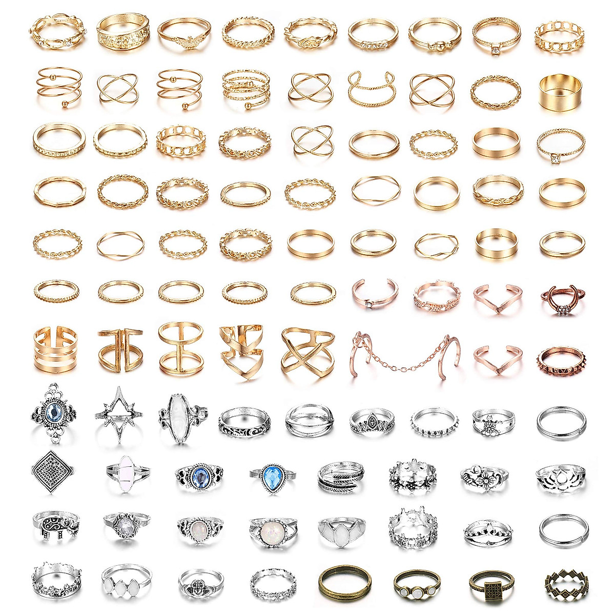JOERICA 95PCS Knuckle Rings for Women Stackable Rings Boho Vintage Midi Joint Nail Finger Rings Set