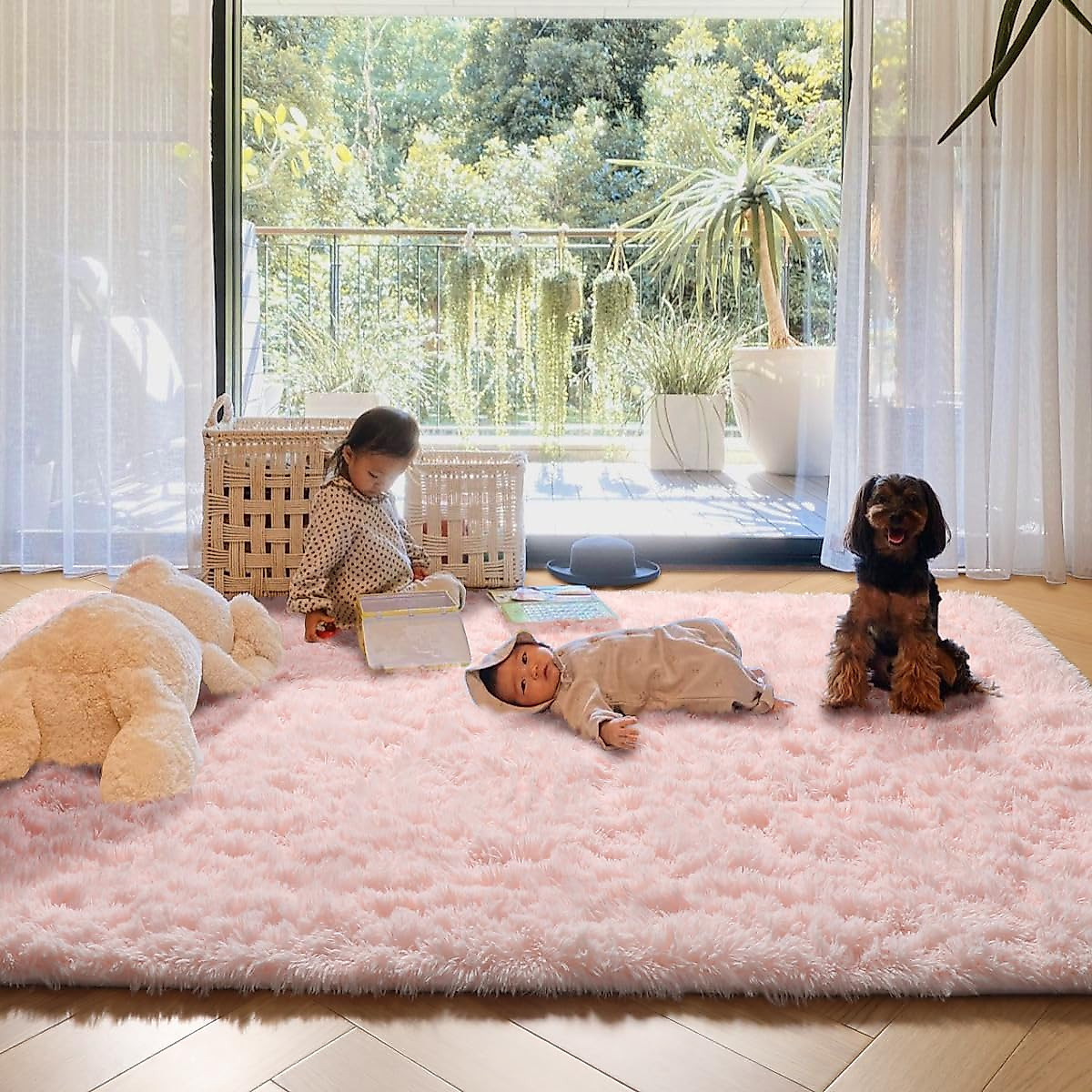 PAGISOFE Pink Rugs for Girls Bedroom 4x6 Ft Fluffy Cute Girls Room Decor Aesthetic Area Rug Kawaii Baby Nursery Rug Plush Playroom Rug Shag Teen Girls Rug Thick Fur Dorm Rug Living Room Carpet
