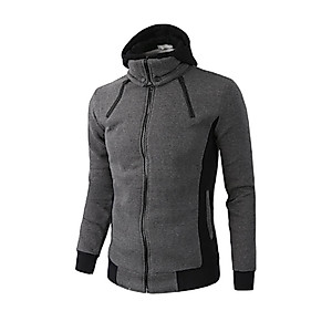 Maiyifu-GJ Men's Double Zipper Turtleneck Fleece Hoodie Lightweight Zip Up Hooded Jacket Long Sleeve Sweatshirt With Pocket (Dark Grey,X-Large)