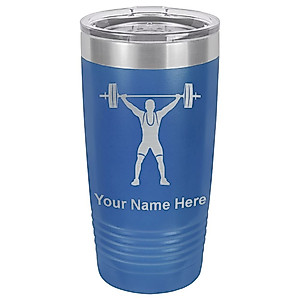 LaserGram 20oz Vacuum Insulated Tumbler Mug, Weightlifting Man, Personalized Engraving Included (Dark Blue)