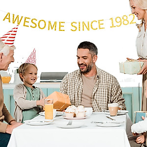 Awesome Since 1982 Banner Pre-strung Happy 43rd Birthday Banner Gold Glittery 43 Forty Three Years Old Birthday Party Decorations for Men Women