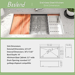 32 Undermount Kitchen Sink - Beslend 32x19 Inch Undermount Sink Ledge Workstation Kitchen Sink Stainless Steel 16 Gauge 10 Inch Deep Single Bowl Kitchen Sink with Accessories