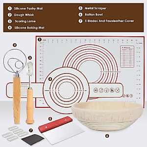 Wwyybfk Banneton Bread Proofing Basket, Sourdough Bread Baking Supplies, 9.8" Sourdough Proofing Basket Kit