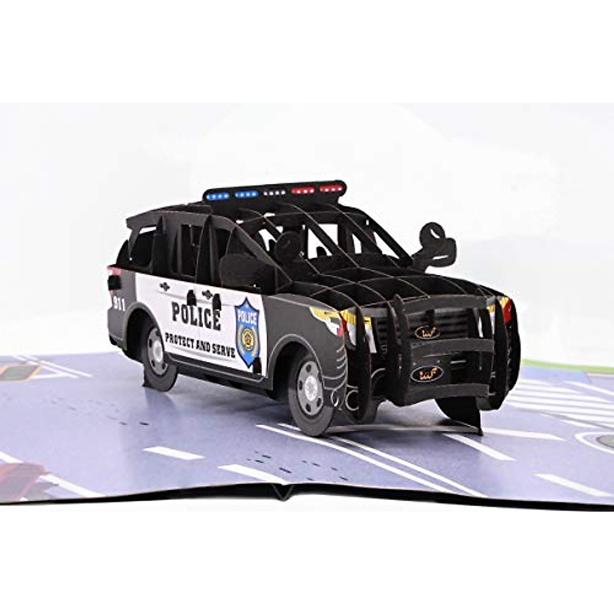 Liif Police Car 3D Greeting Pop Up Father's Day Card, Happy Birthday, Police Academy Graduation, Retirement, Congratulations, Cop, Police Officer Gifts