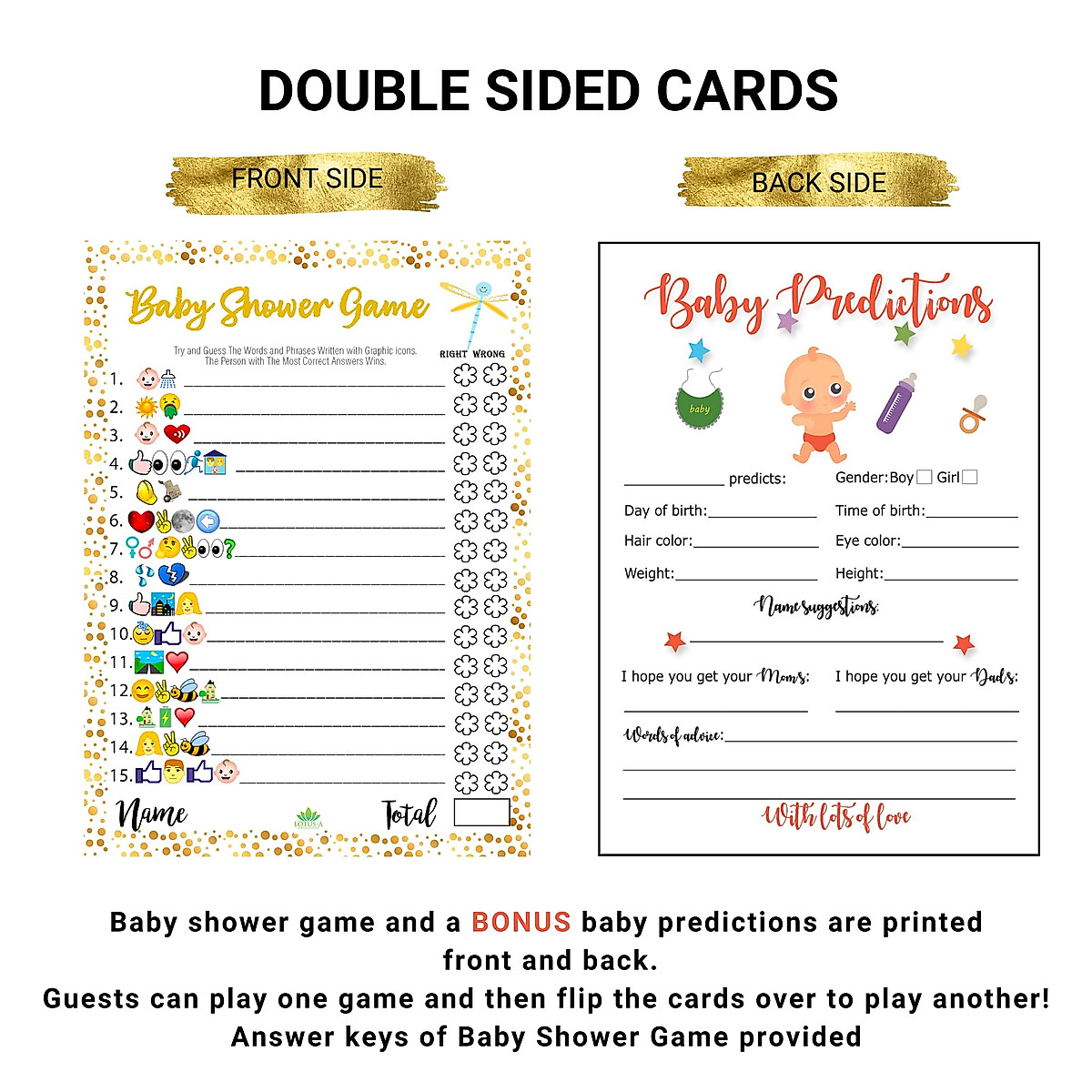 LOTUS-A Baby Shower Games - Fun Guessing Game Girls Boys Babies Gender Neutral Ideas Shower Party Favorite Adults Games for Baby Shower Activities