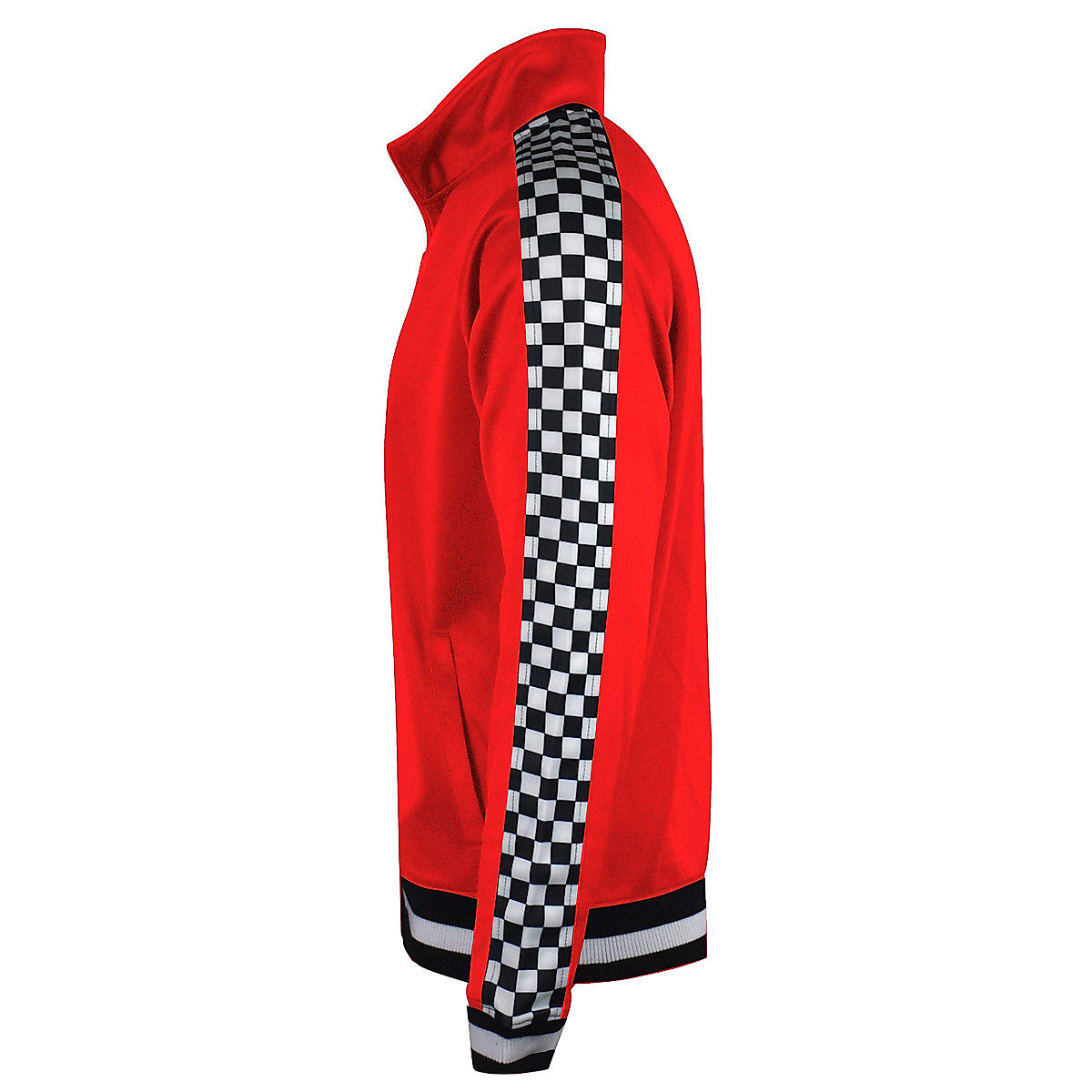 SCREENSHOT-F11854 Mens Urban Hip Hop Premium Track Jacket - Slim Fit Checker Taped Block Fashion Top-Red-Large